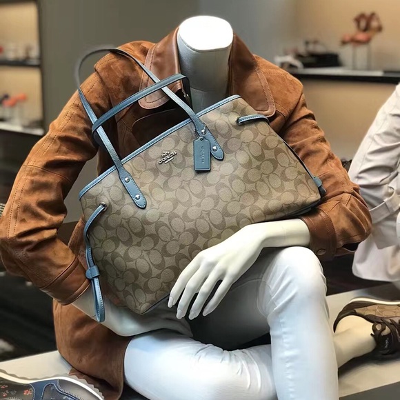 Coach | Bags | Coach Drawstring Carryall In Signature Cyankhaki | Poshmark